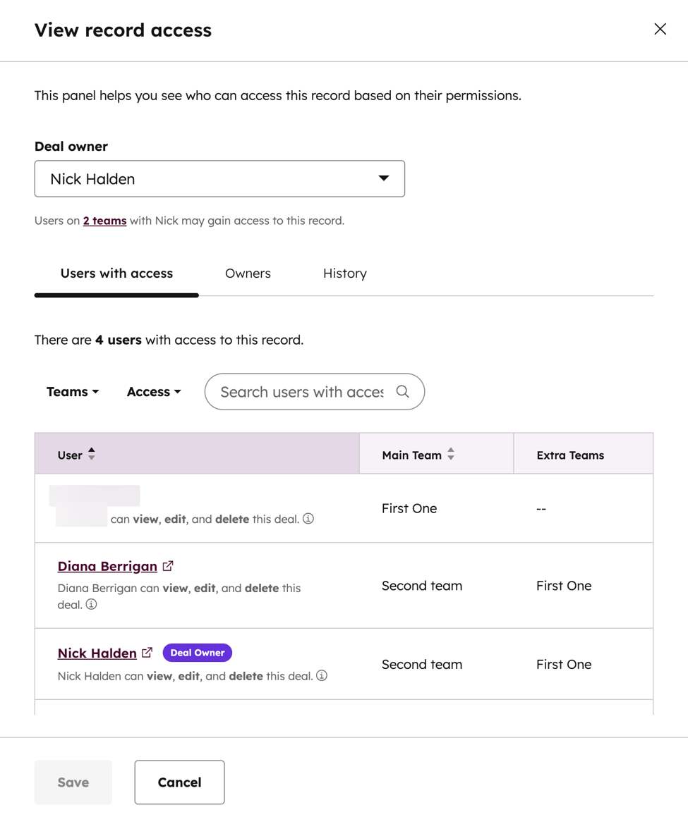 View and manage user access to a record